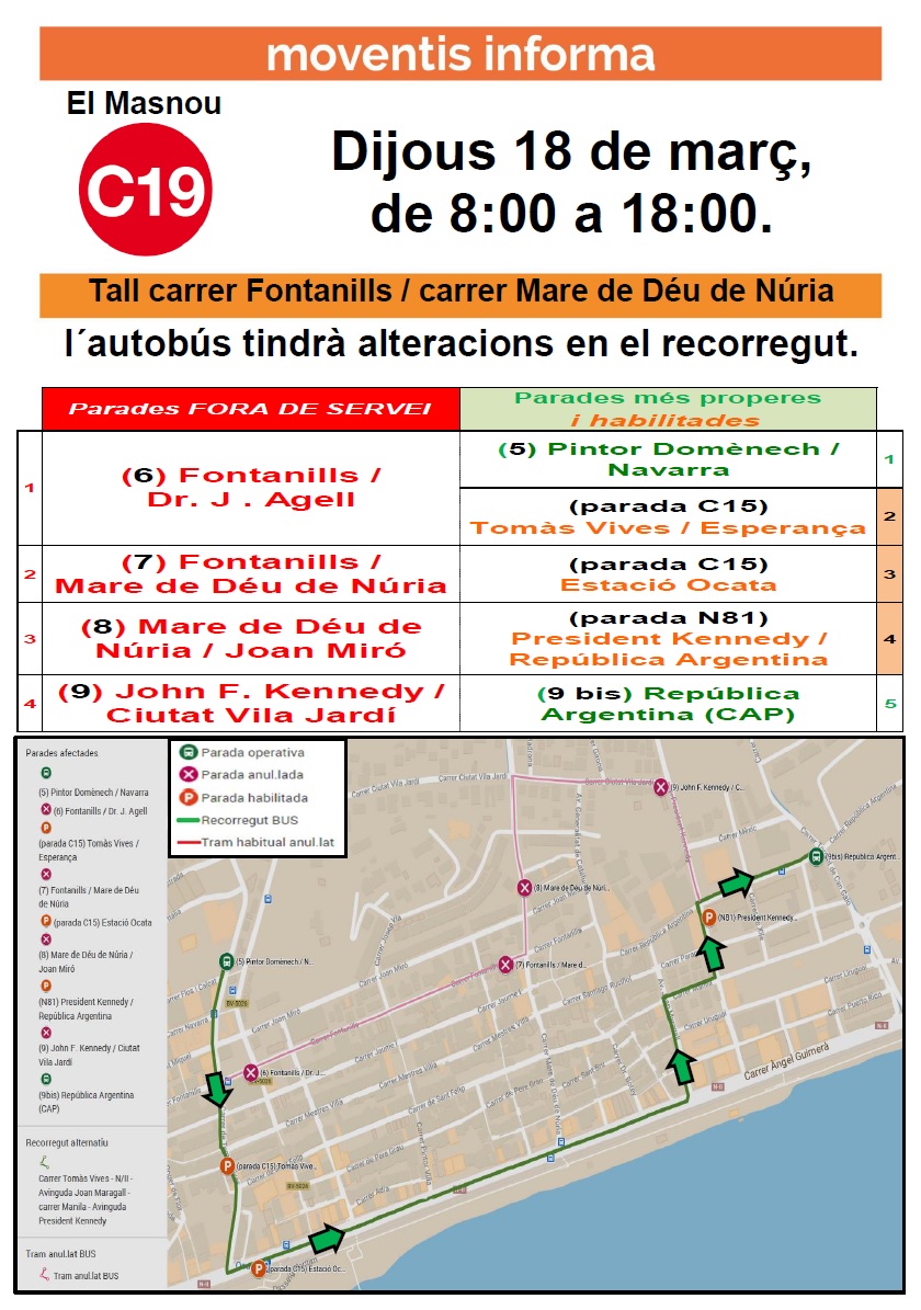 Ajuntament del Masnou/Bus C19: Canvi de recorregut i de parades el 18 ...